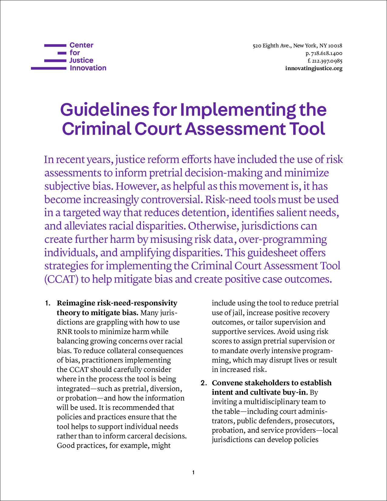 Guidelines for Implementing the Criminal Court Assessment Tool - Center ...