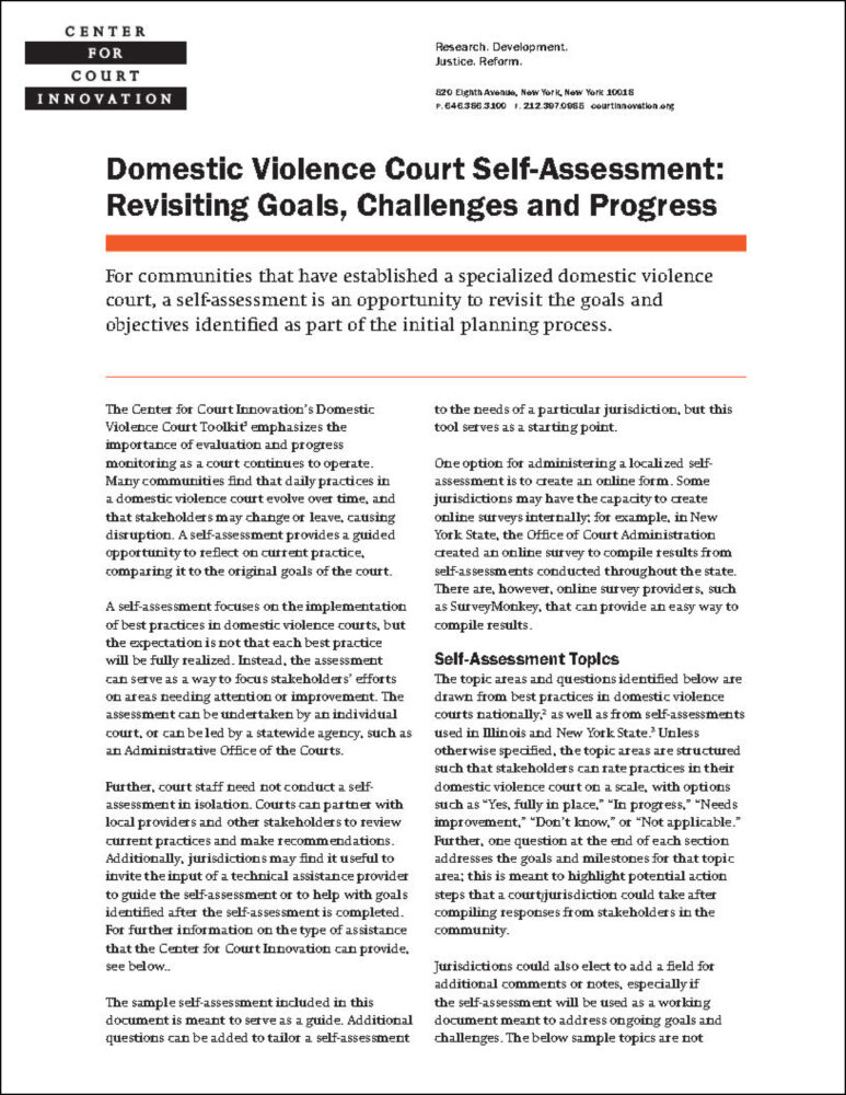 Domestic Violence Court Self-Assessment: Revisiting Goals, Challenges ...