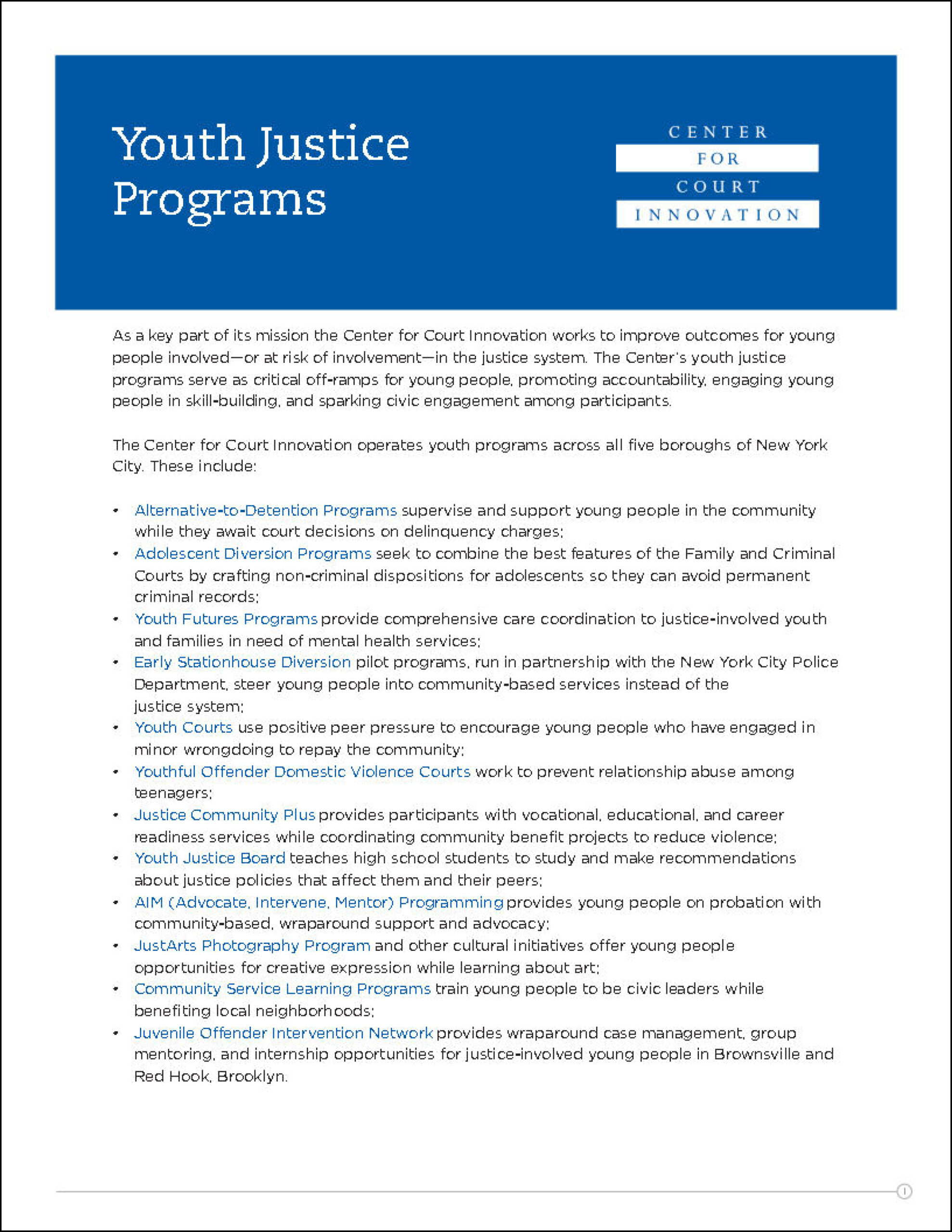 Principles of Youth Justice Programs - Center for Justice Innovation