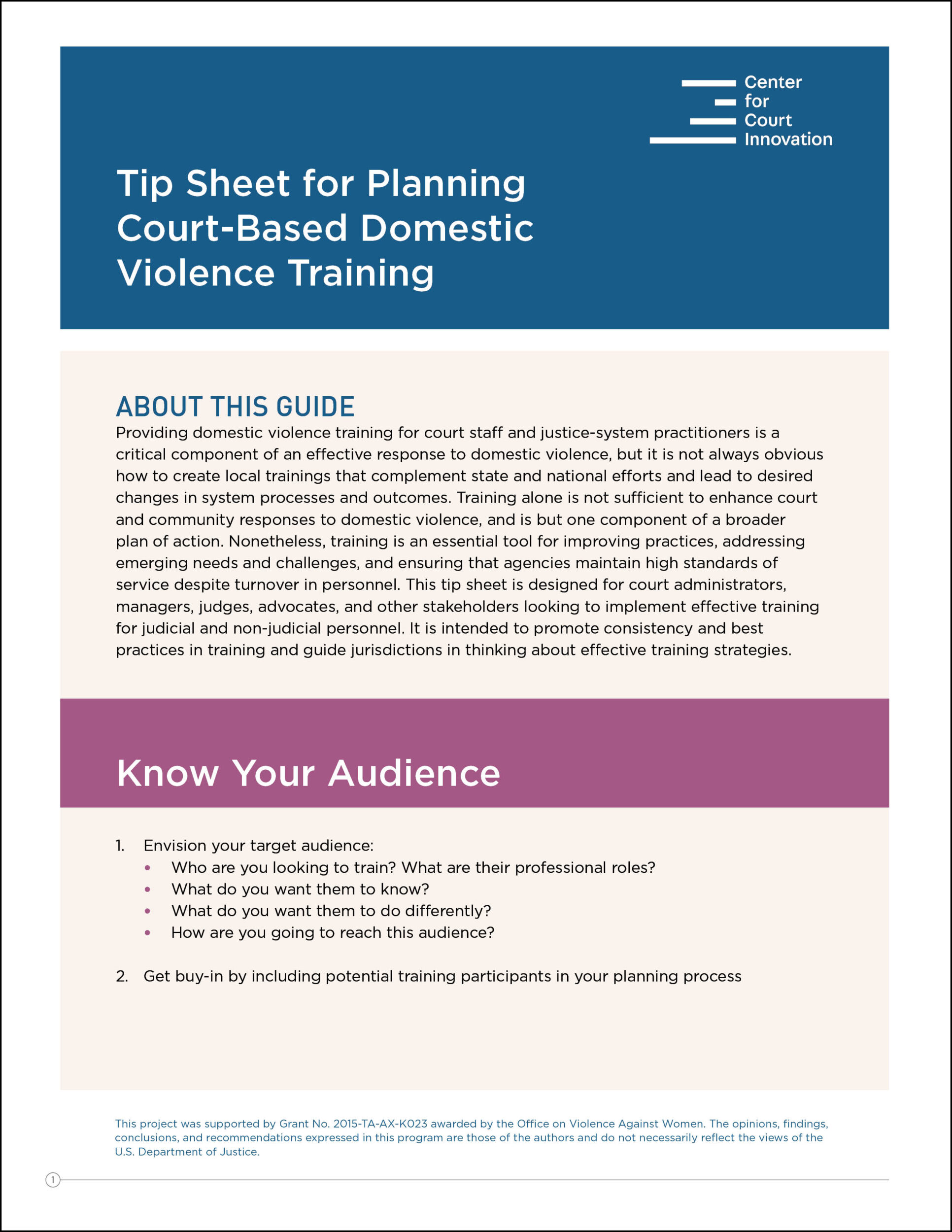 Tip Sheet for Planning Court-Based Domestic Violence Training - Center ...