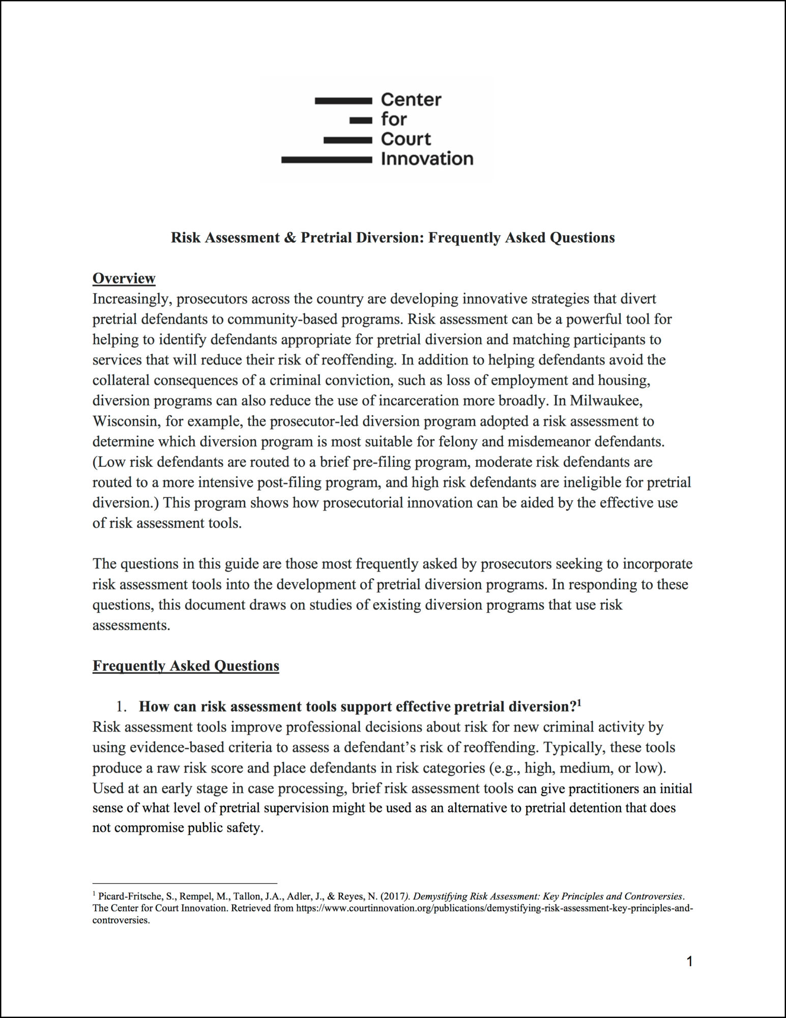 Risk Assessment and Pretrial Diversion: Frequently Asked Questions ...