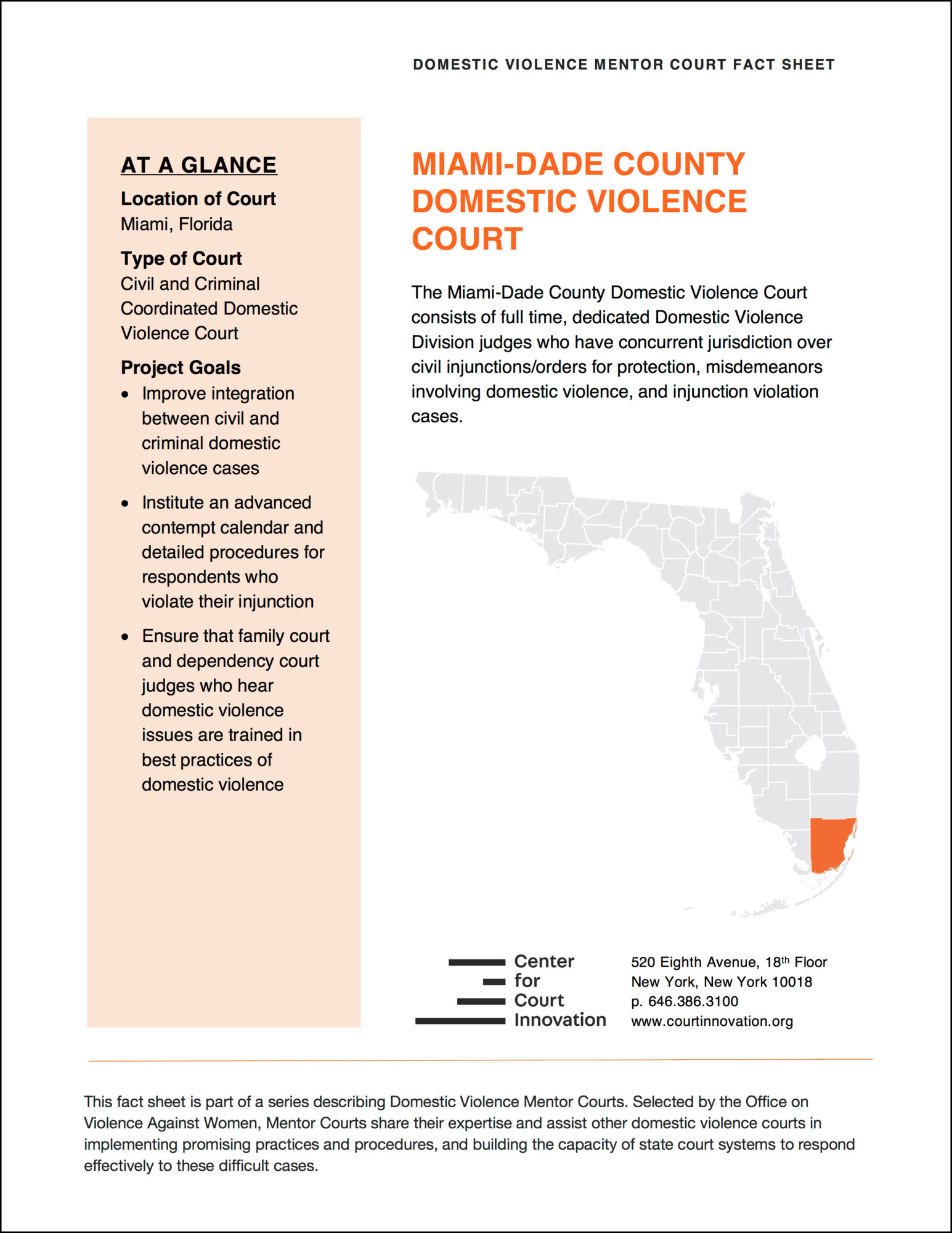 Domestic Violence Mentor Court Fact Sheet: Miami-Dade County, Florida ...