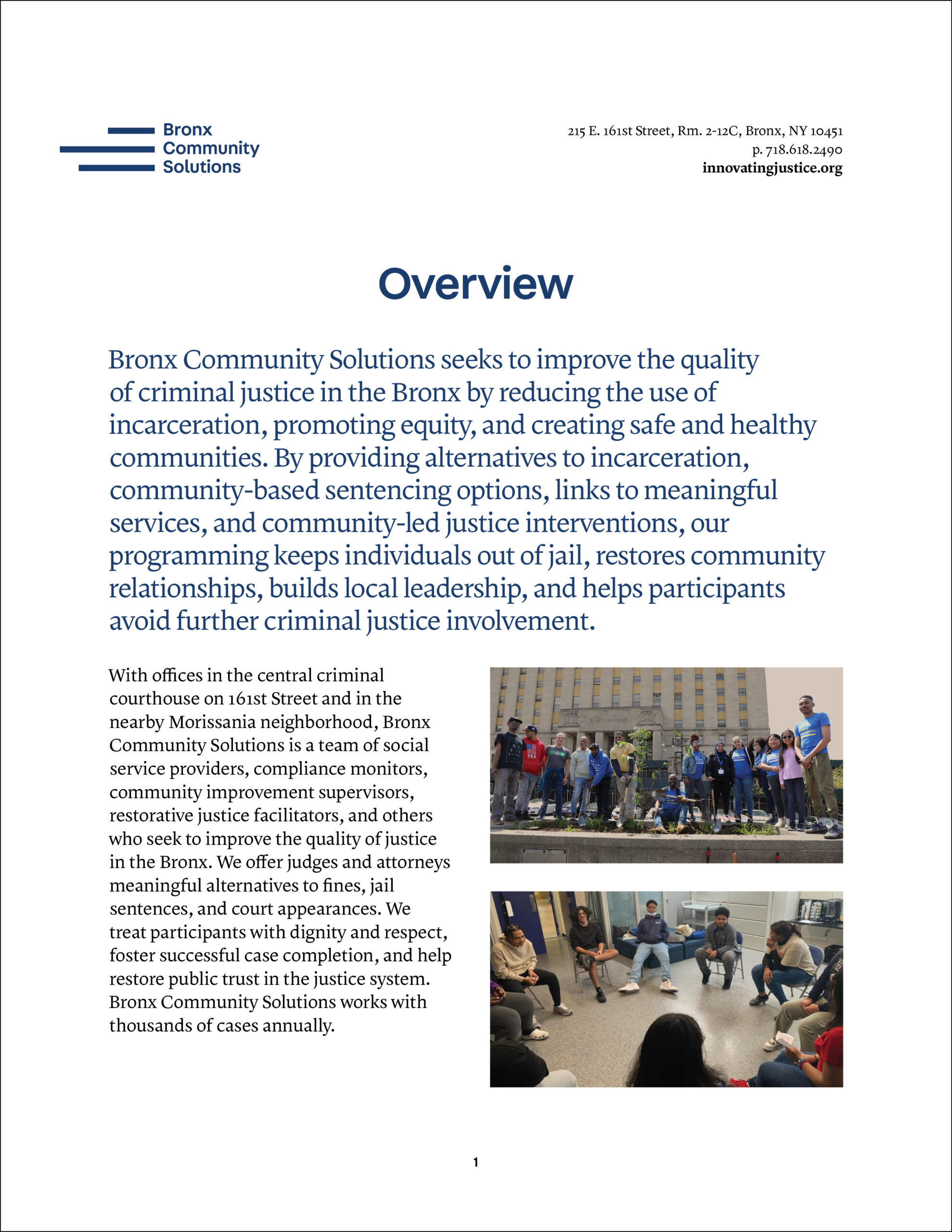 Fact Sheet: Bronx Community Solutions - Center for Justice Innovation