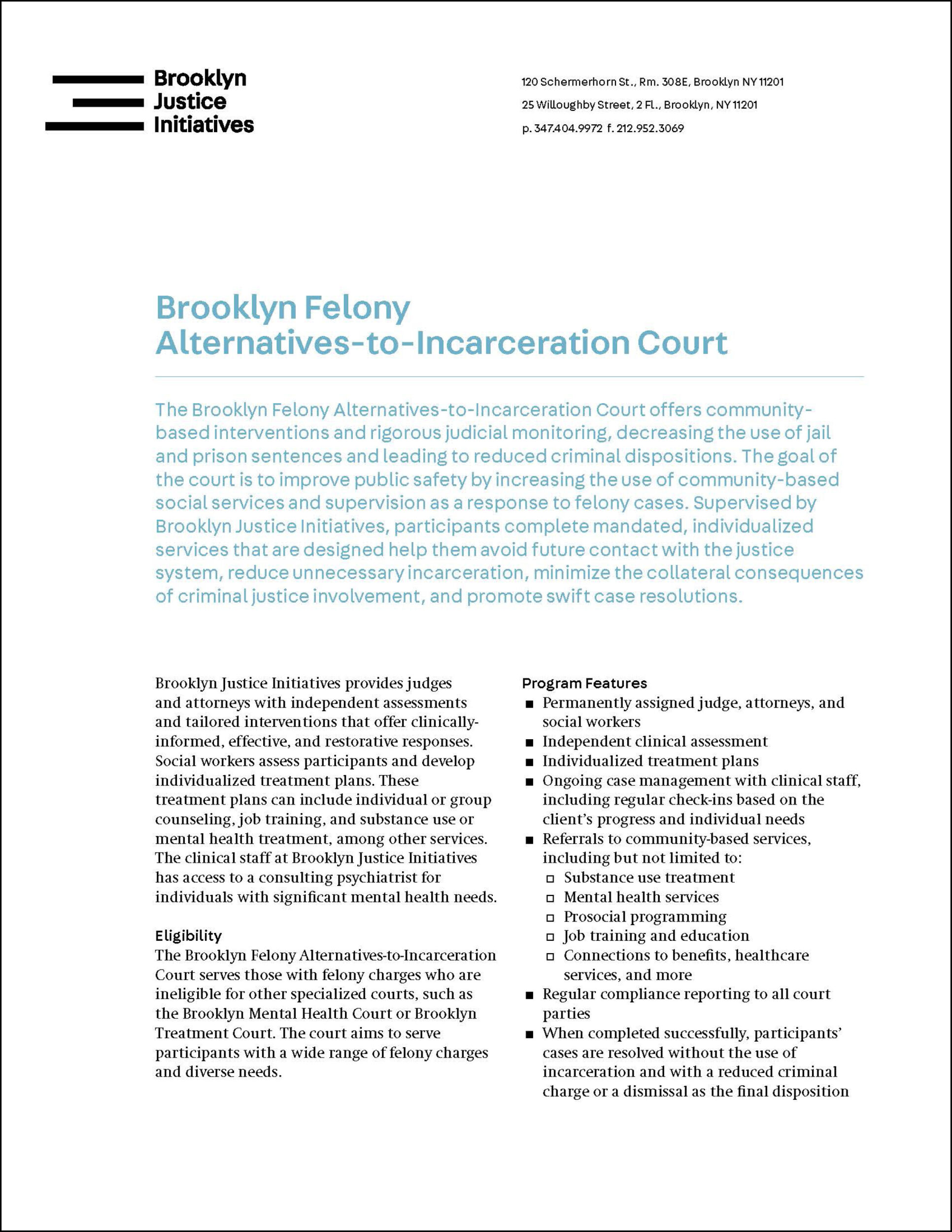 Fact Sheet: Brooklyn Felony Alternatives-to-Incarceration Court ...