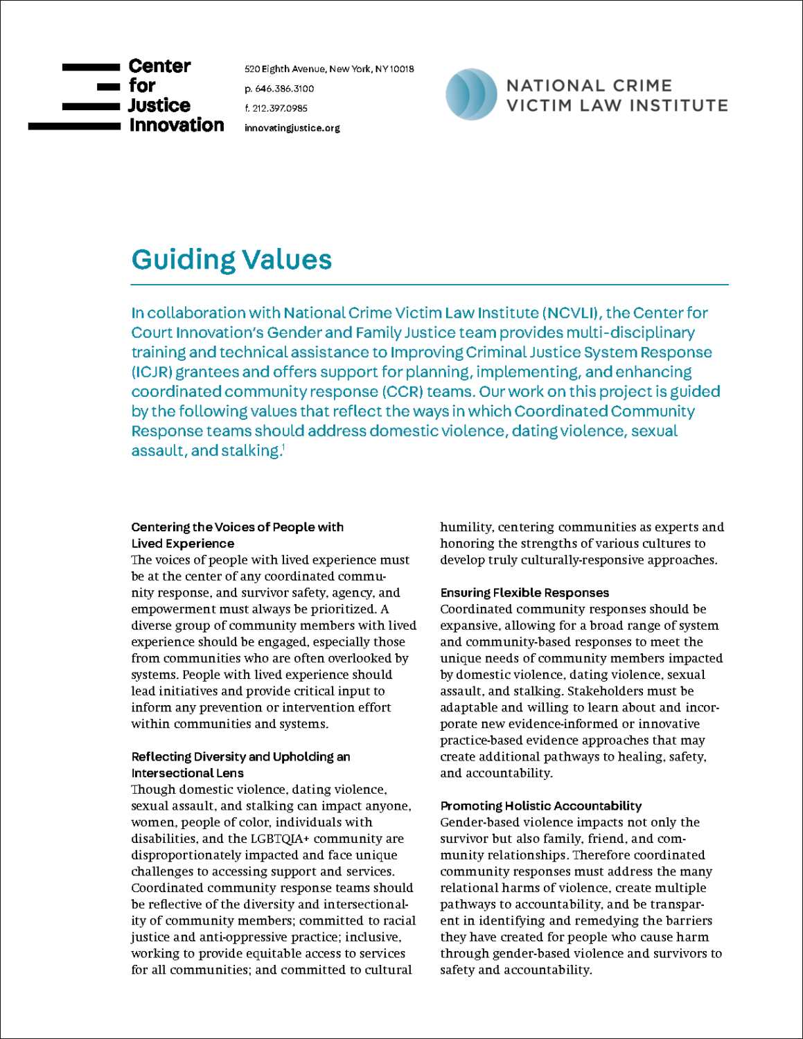 Coordinated Community Response: Guiding Values - Center for Justice ...