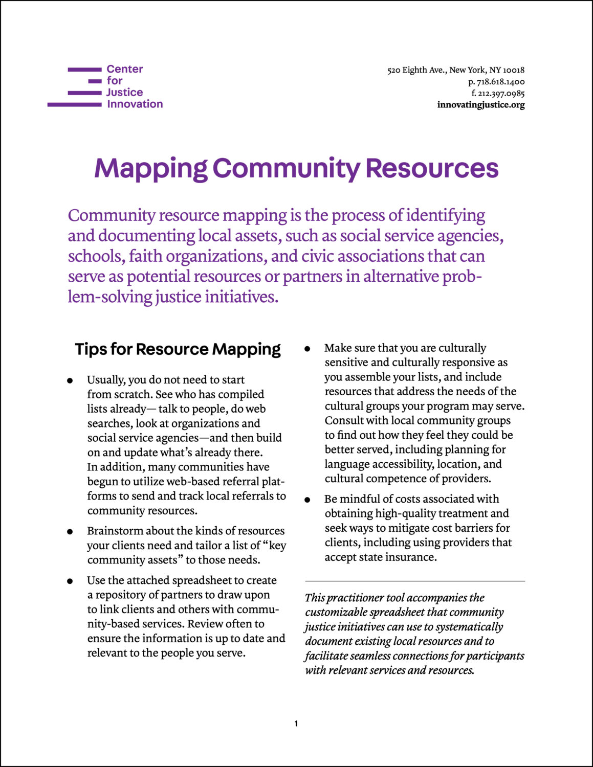 Mapping Community Resources - Center for Justice Innovation